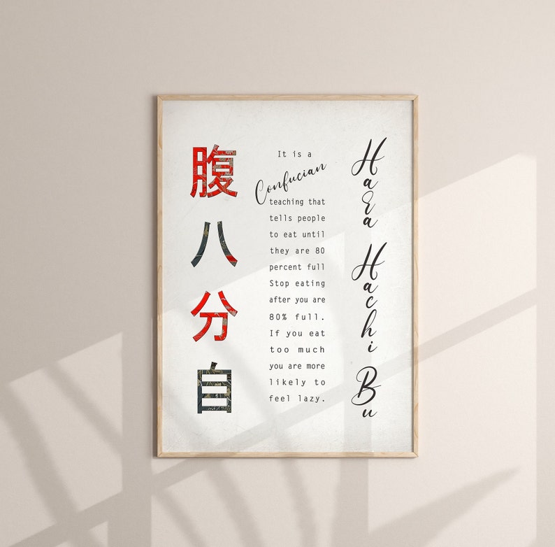 Hara Hachi Bu Japanese Philosophy Print, Positive Affirmation Wall ...