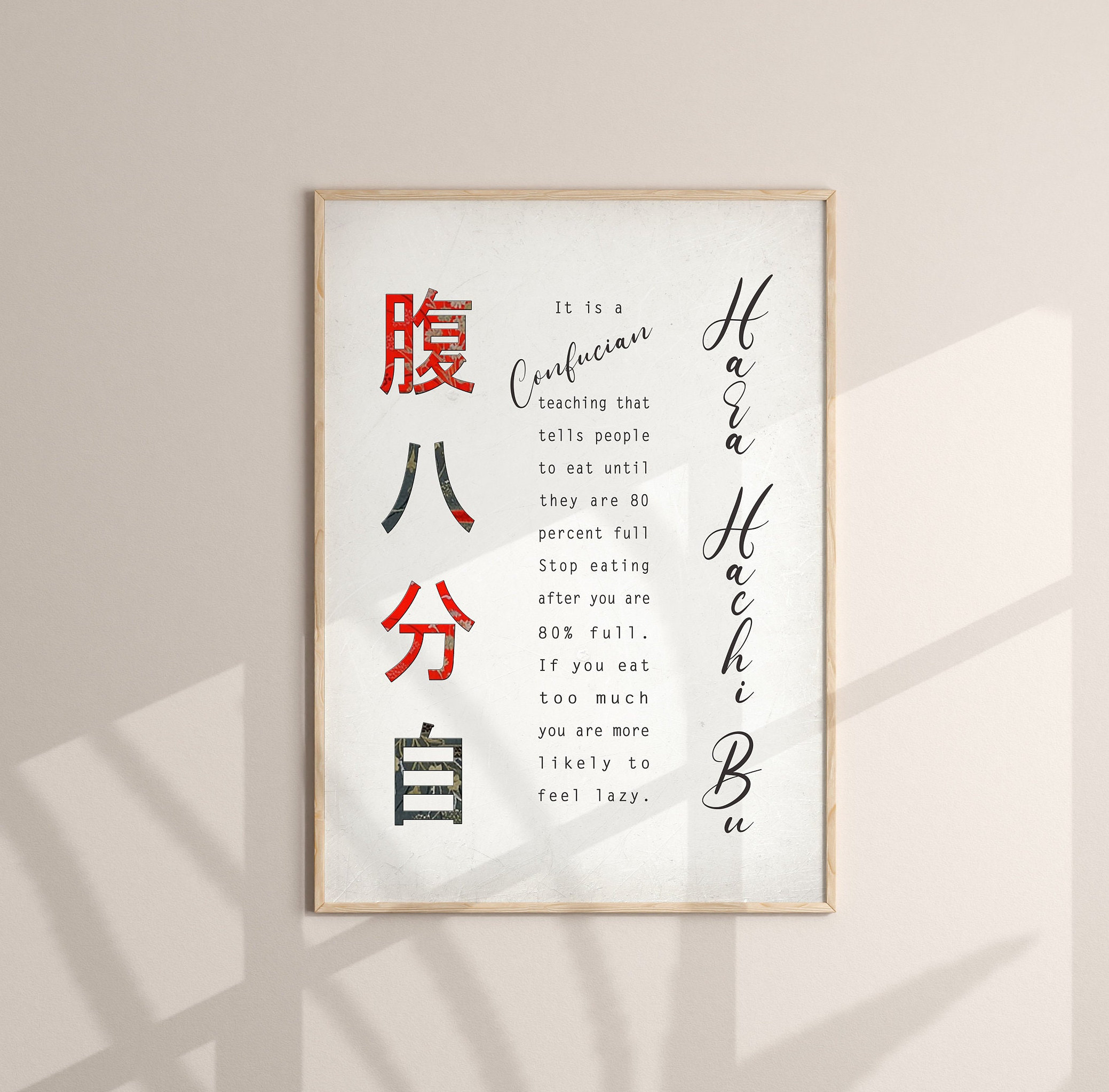 Hara Hachi Bu Japanese Philosophy Print, Positive Affirmation Wall ...