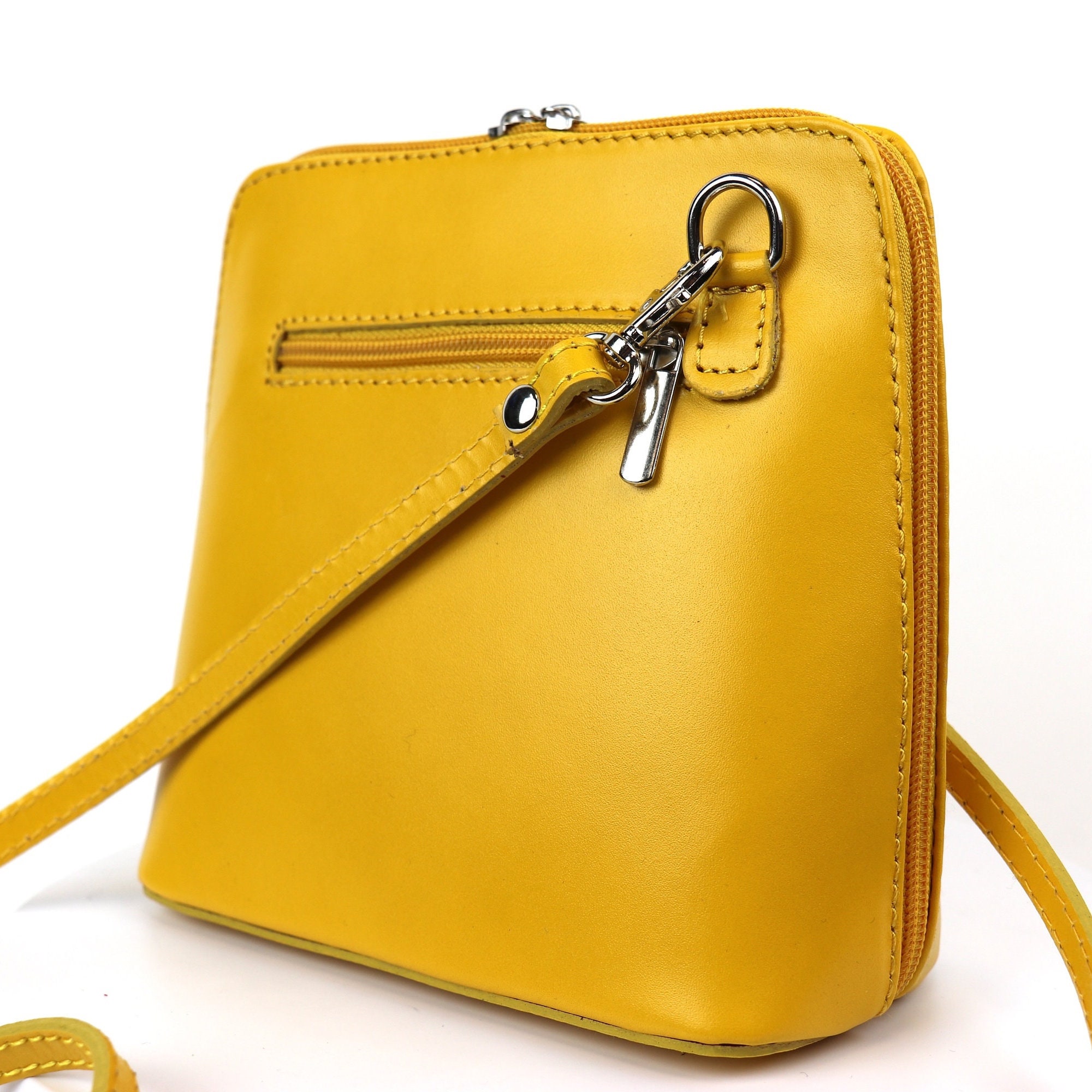 Small Mustard Yellow Italian Leather Handbag With Detachable Straps ...