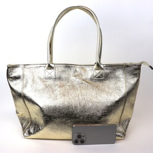 Gold Metallic Italian Leather Shoulder Bag Handmade Leather Shopper Bag ...