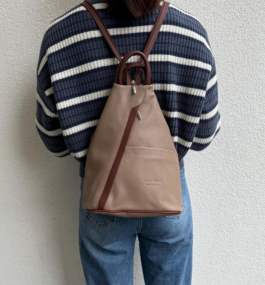 Taupe and Tan Vera Pelle Italian Soft Leather Backpack Handcrafted ...