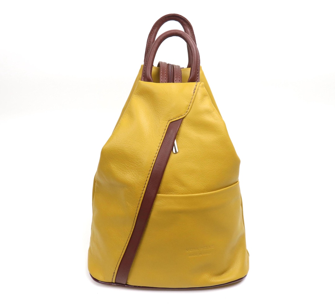 Vera Pelle Mustard and Tan Italian Soft Leather Backpack Handmade ...