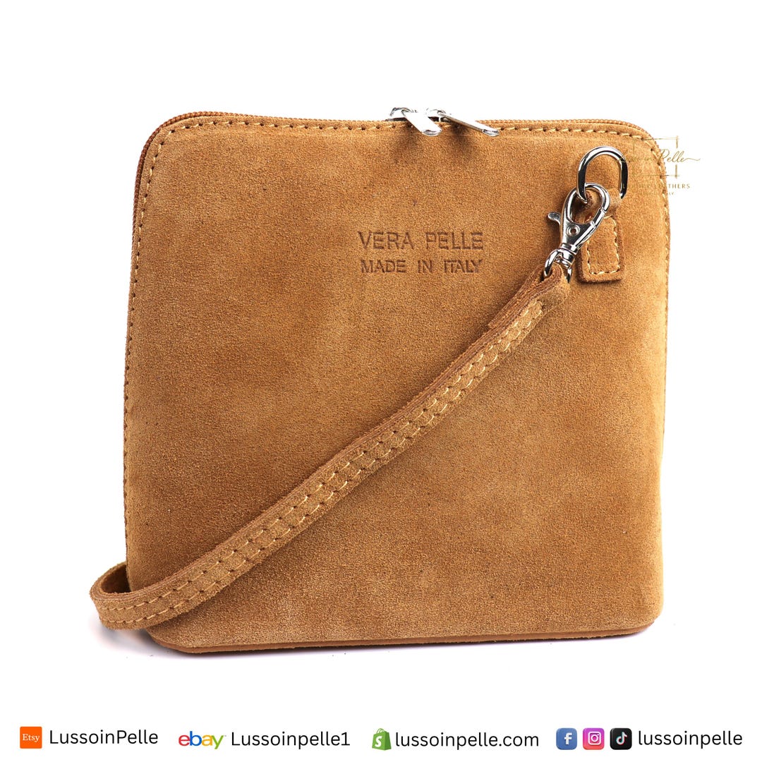Ella Small Tan Italian Cowhide Suede Handbag: Handmade Light Brown ...