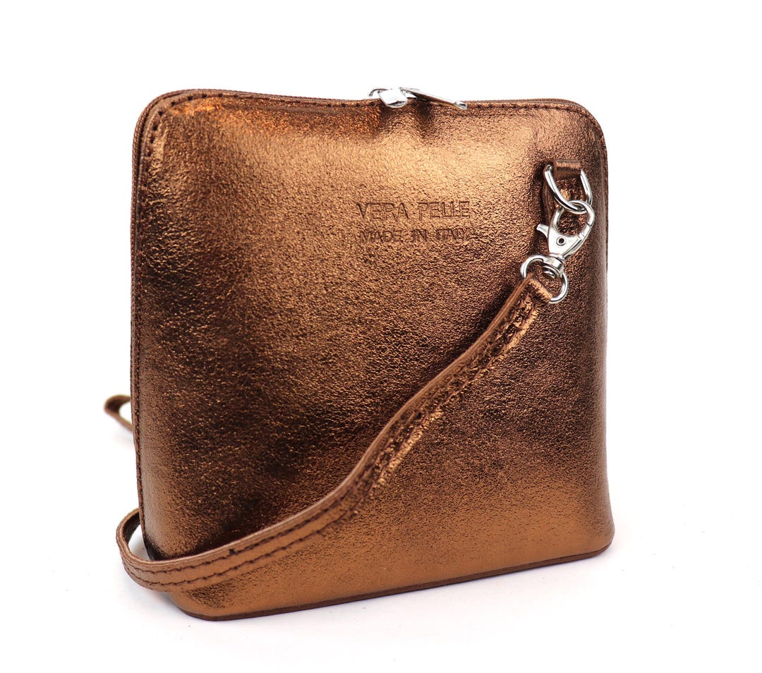 Small Bronze Metallic Italian Leather Handbag: Detachable Crossbody Bag ...
