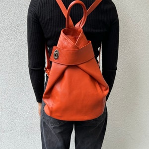 Burnt Orange Genuine Italian Pebbled Leather Backpack Laptop Casual ...