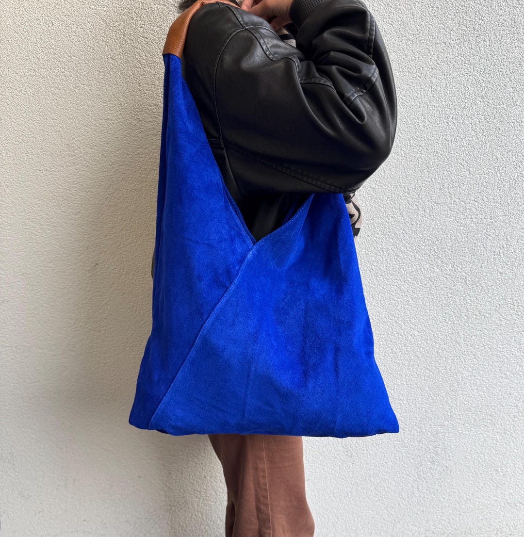 Royal Blue Large Genuine Italian Suede Tote Bag Everyday Practical ...