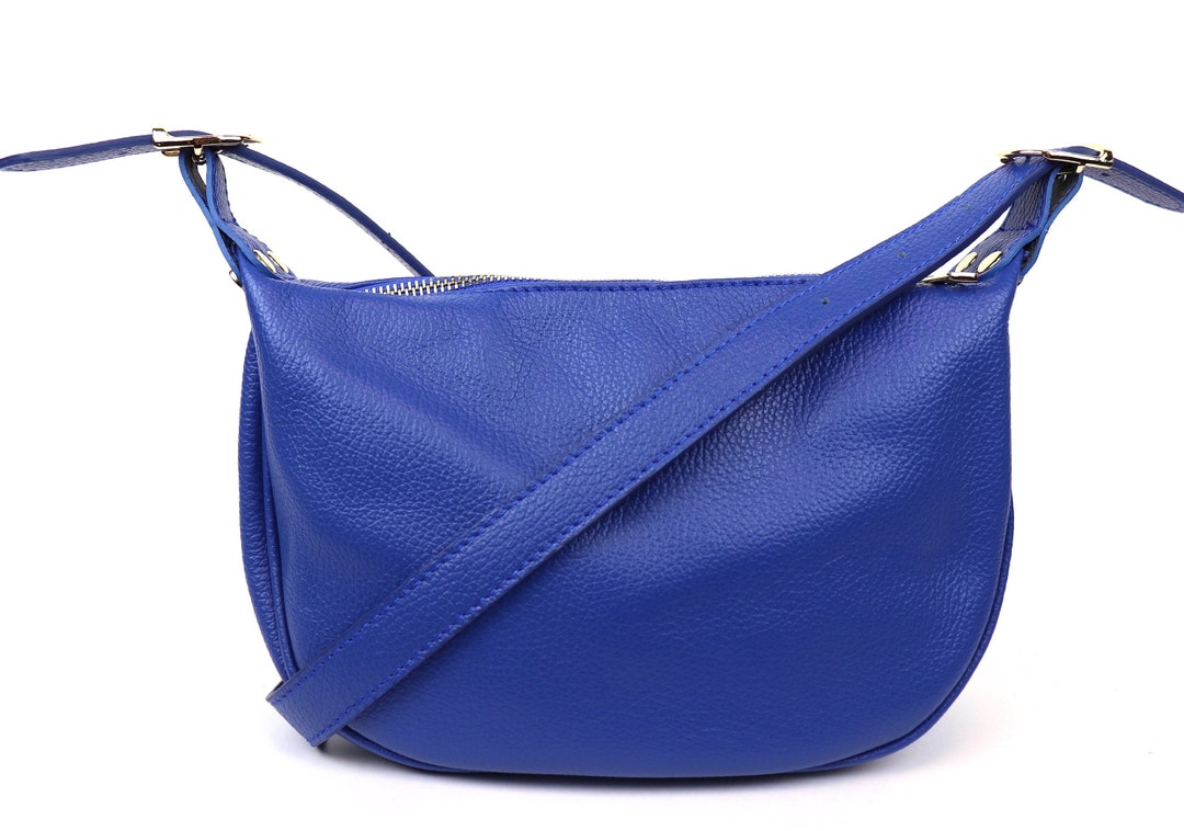 Half Moon Royal Blue Genuine Leather Handbag With Detachable Straps ...