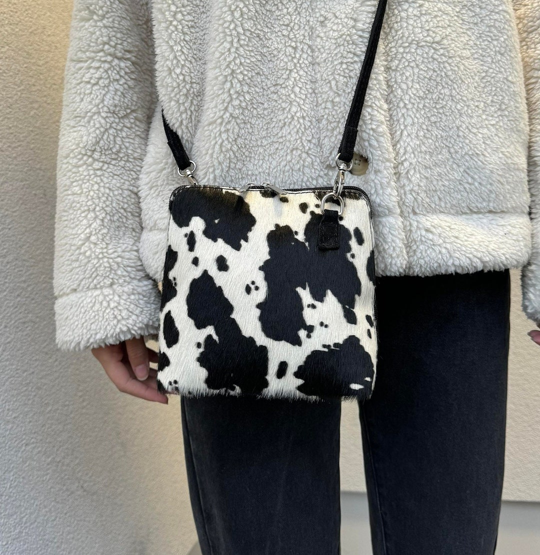 Cow Print Suede Leather Handbag: Detachable Strap Crossbody - Etsy