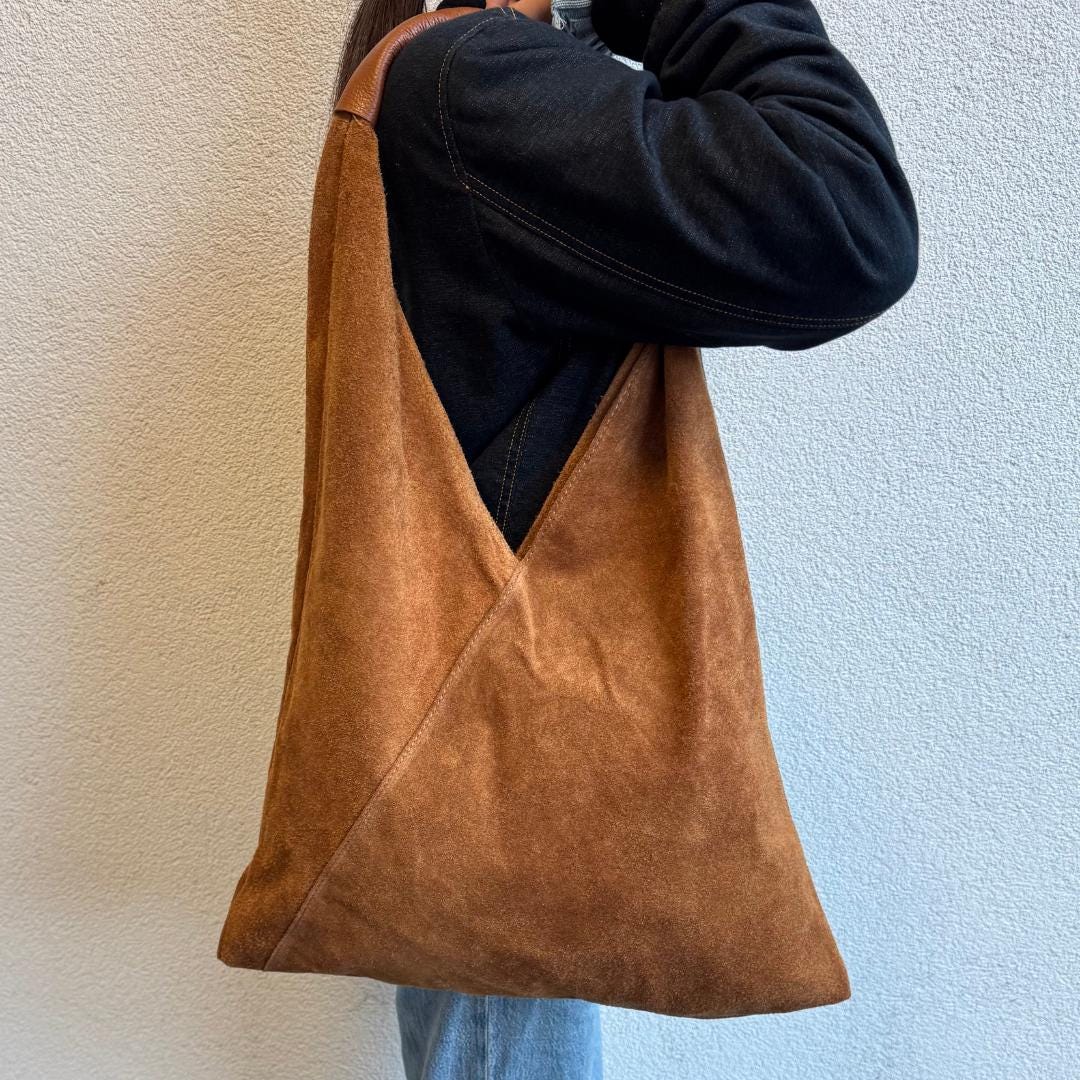 Tan Large Genuine Italian Suede Tote Bag Everyday Practical Shoulder ...