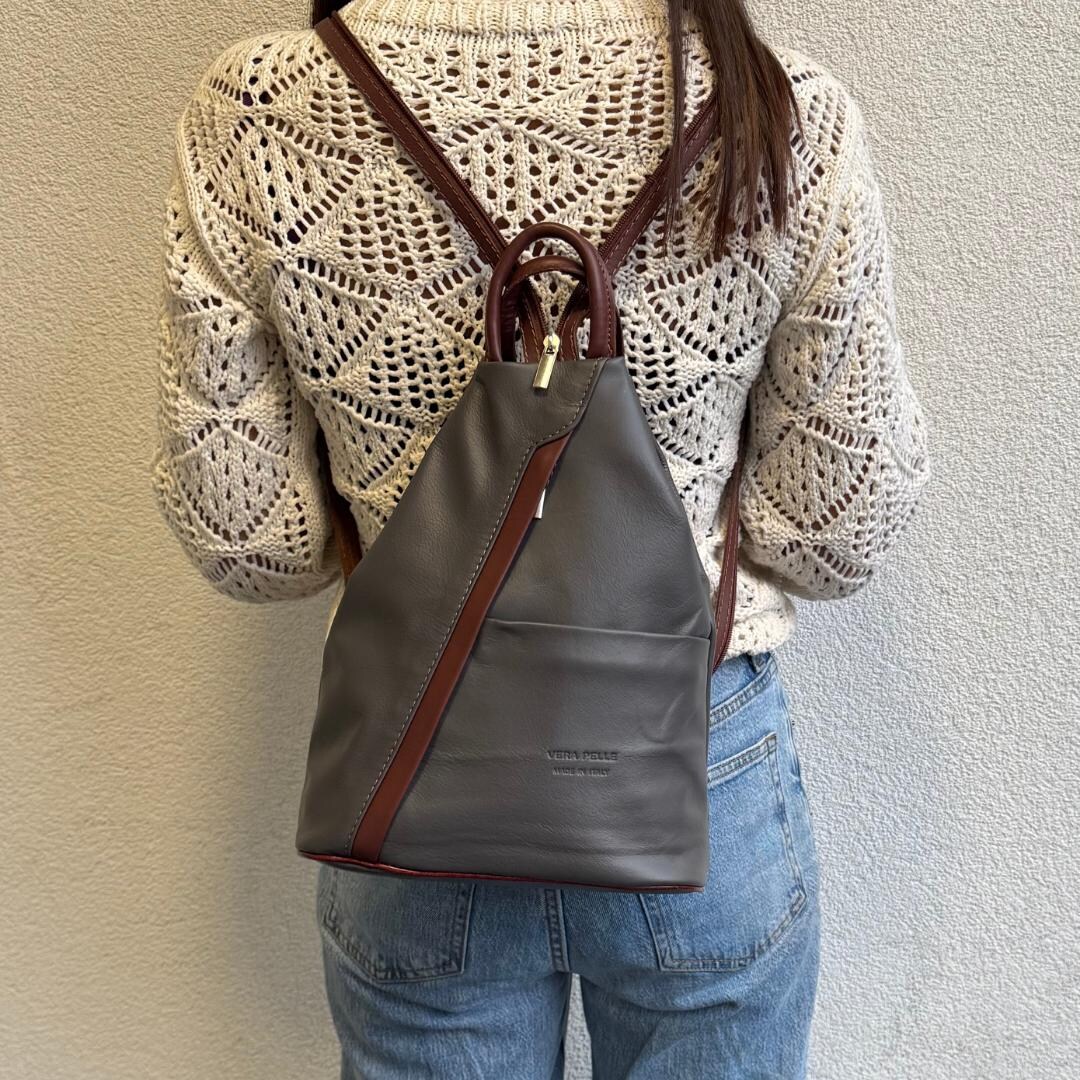 Dark Grey/tan Vera Pelle Italian Soft Leather Backpack Handcrafted ...