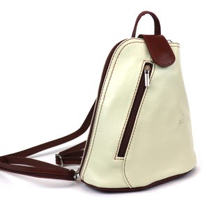 Small Beige and Tan Italian Soft Leather Backpack Handcrafted Genuine ...