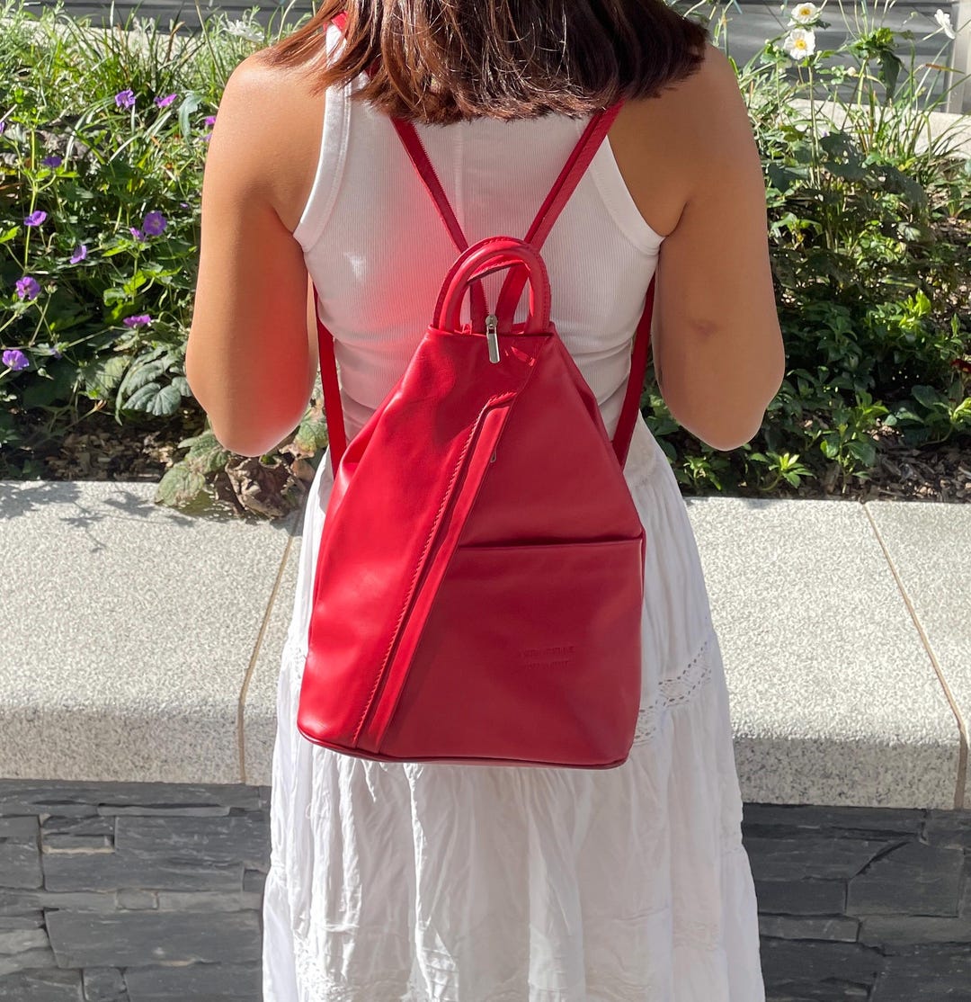 Vera Pelle Red Italian Soft Leather Backpack Handcrafted Genuine ...