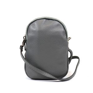 Light Grey Genuine Leather Phone Bag Italian Leather Crossbody Bag ...