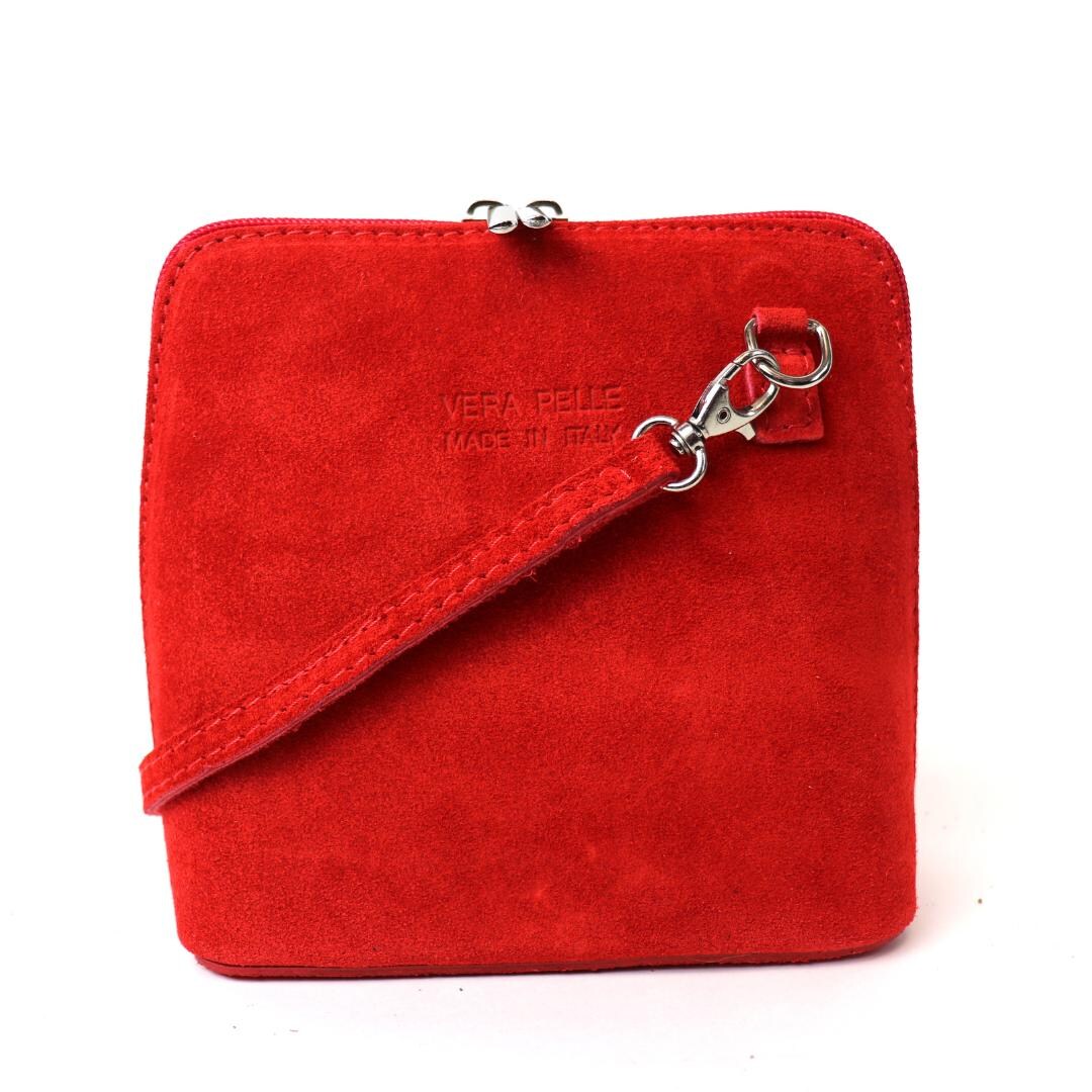 Small Red Genuine Italian Suede Leather Handbag With Detachable Straps ...