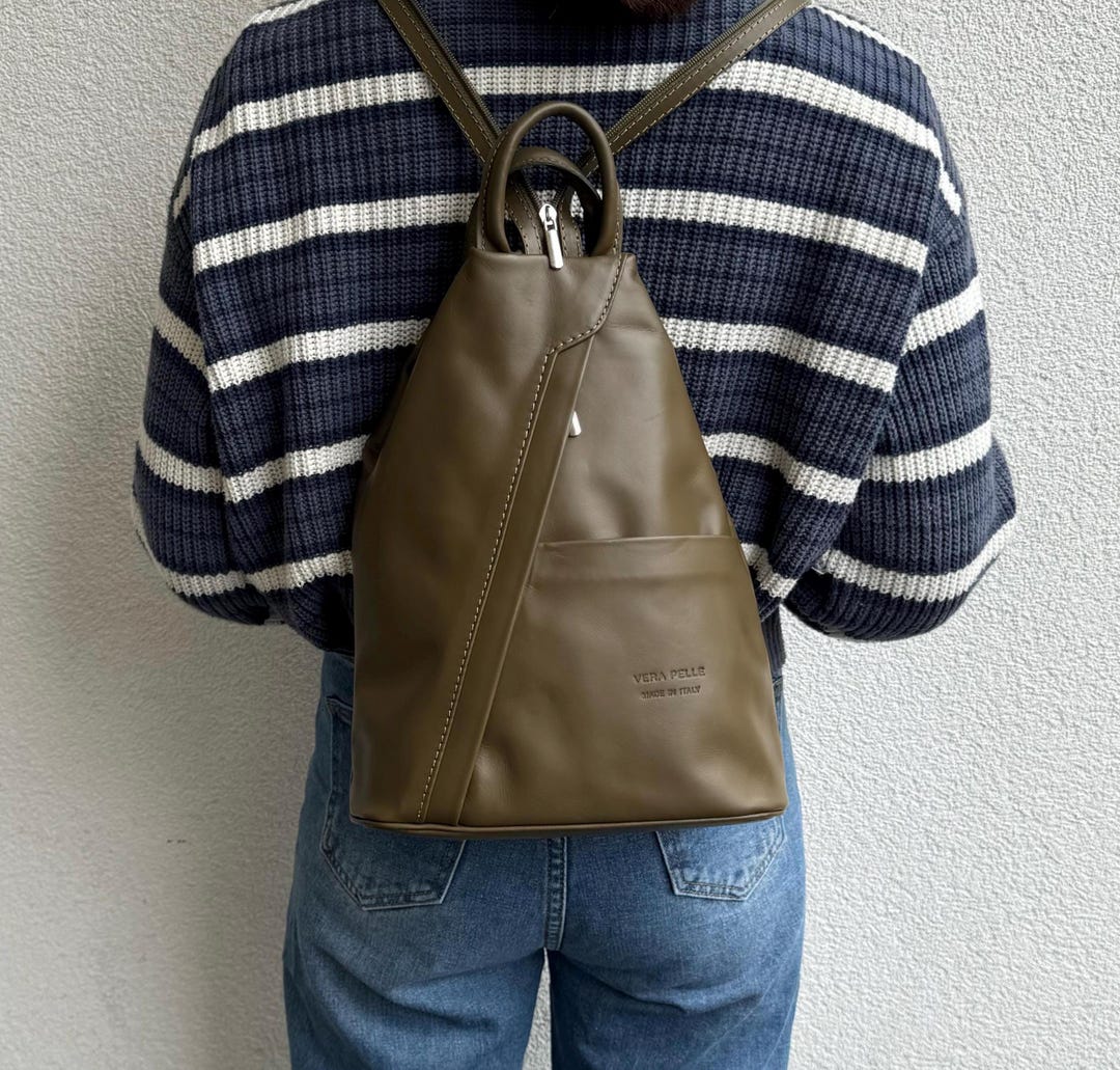 Vera Pelle Olive Green Italian Soft Leather Backpack Handcrafted ...