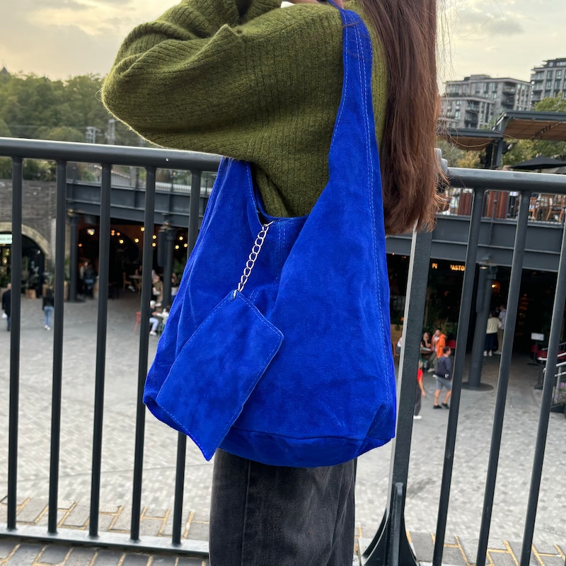 Blue Suede Top Handle Bag - Etsy