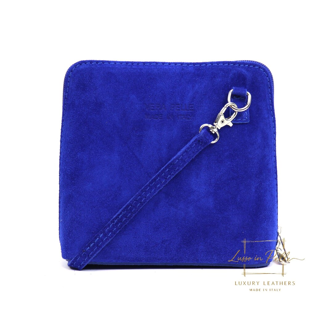 Small Royal Blue Italian Suede Handbag: Handmade Genuine Cowhide ...