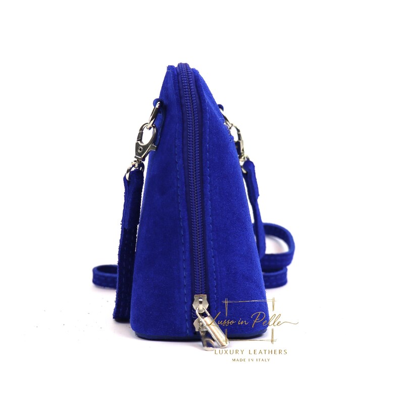 Small Royal Blue Italian Suede Handbag: Handmade Genuine Cowhide ...