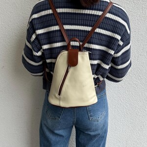 Small Beige and Tan Italian Soft Leather Backpack Handcrafted Genuine ...