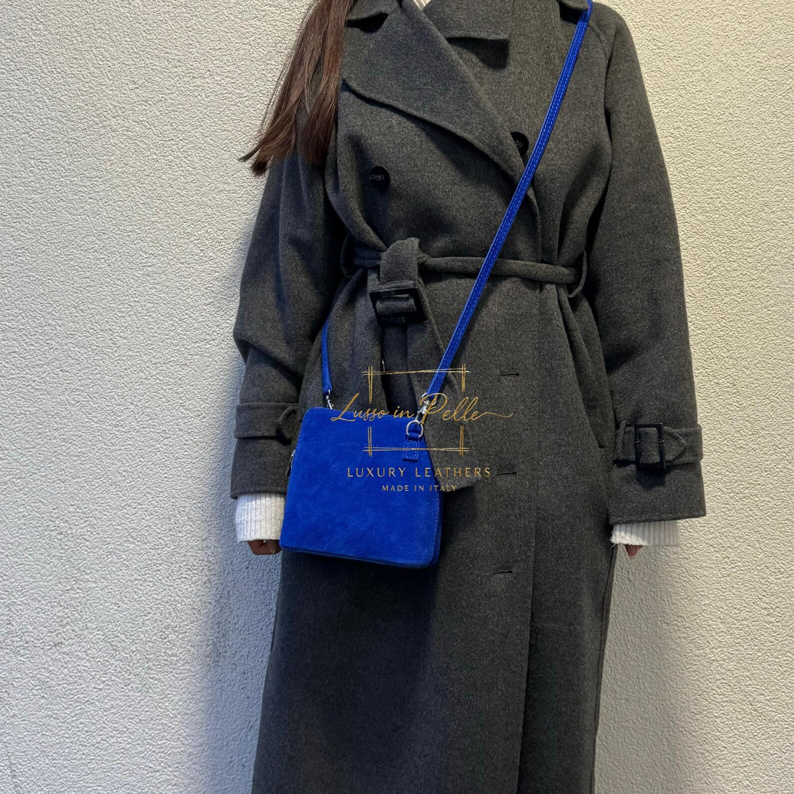 Small Royal Blue Italian Suede Handbag: Handmade Genuine Cowhide ...
