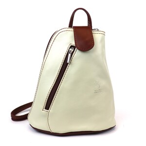 Small Beige and Tan Italian Soft Leather Backpack Handcrafted Genuine ...
