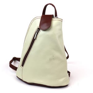 Small Beige and Tan Italian Soft Leather Backpack Handcrafted Genuine ...