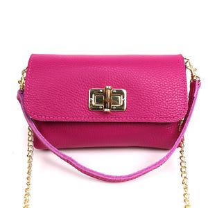 Small Fuchsia Pink Genuine Leather Handbag With Detachable Straps ...