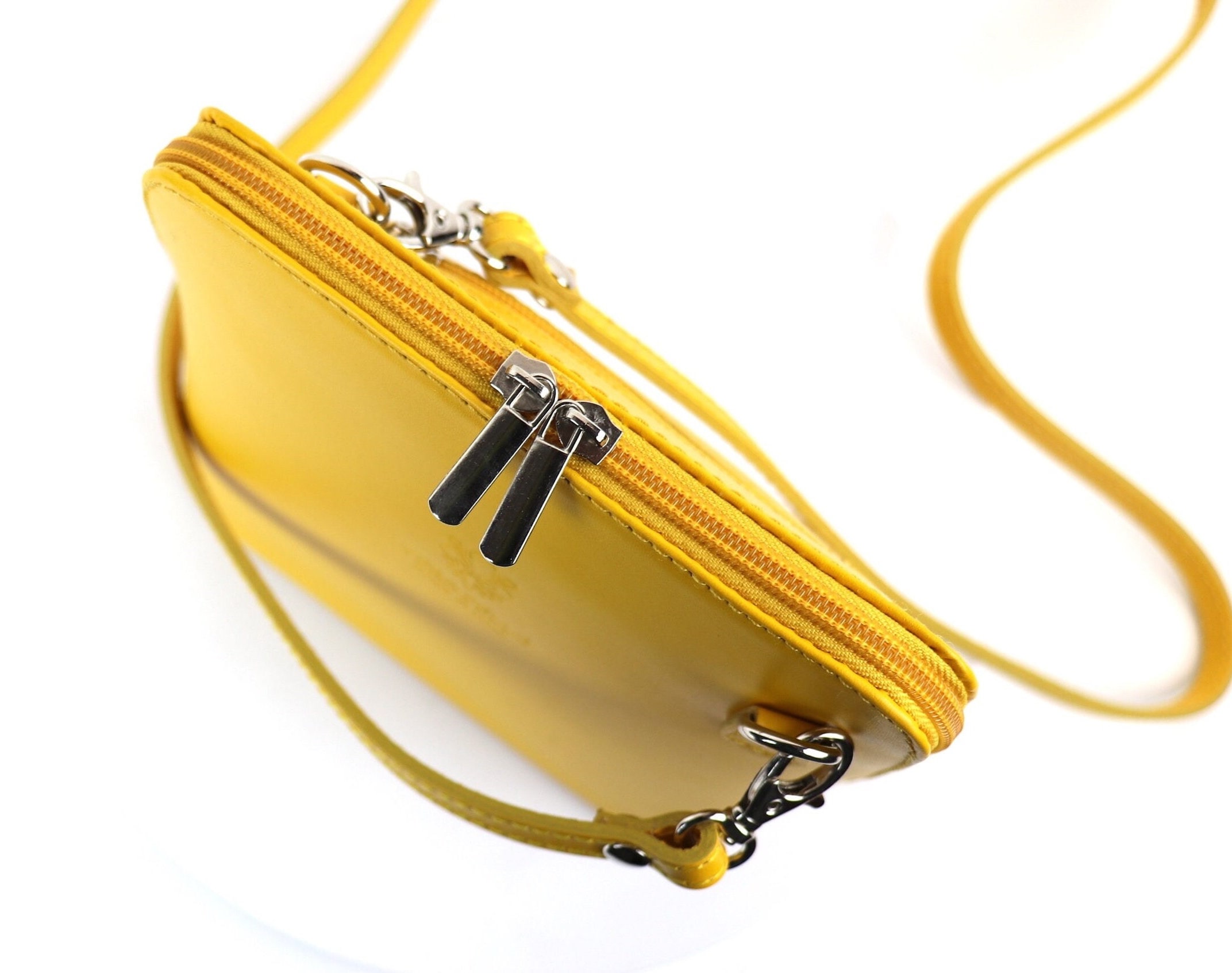 Small Mustard Yellow Italian Leather Handbag With Detachable Straps ...