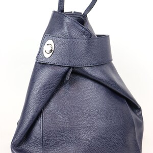 Navy Genuine Italian Pebbled Leather Backpack for Laptop Casual ...