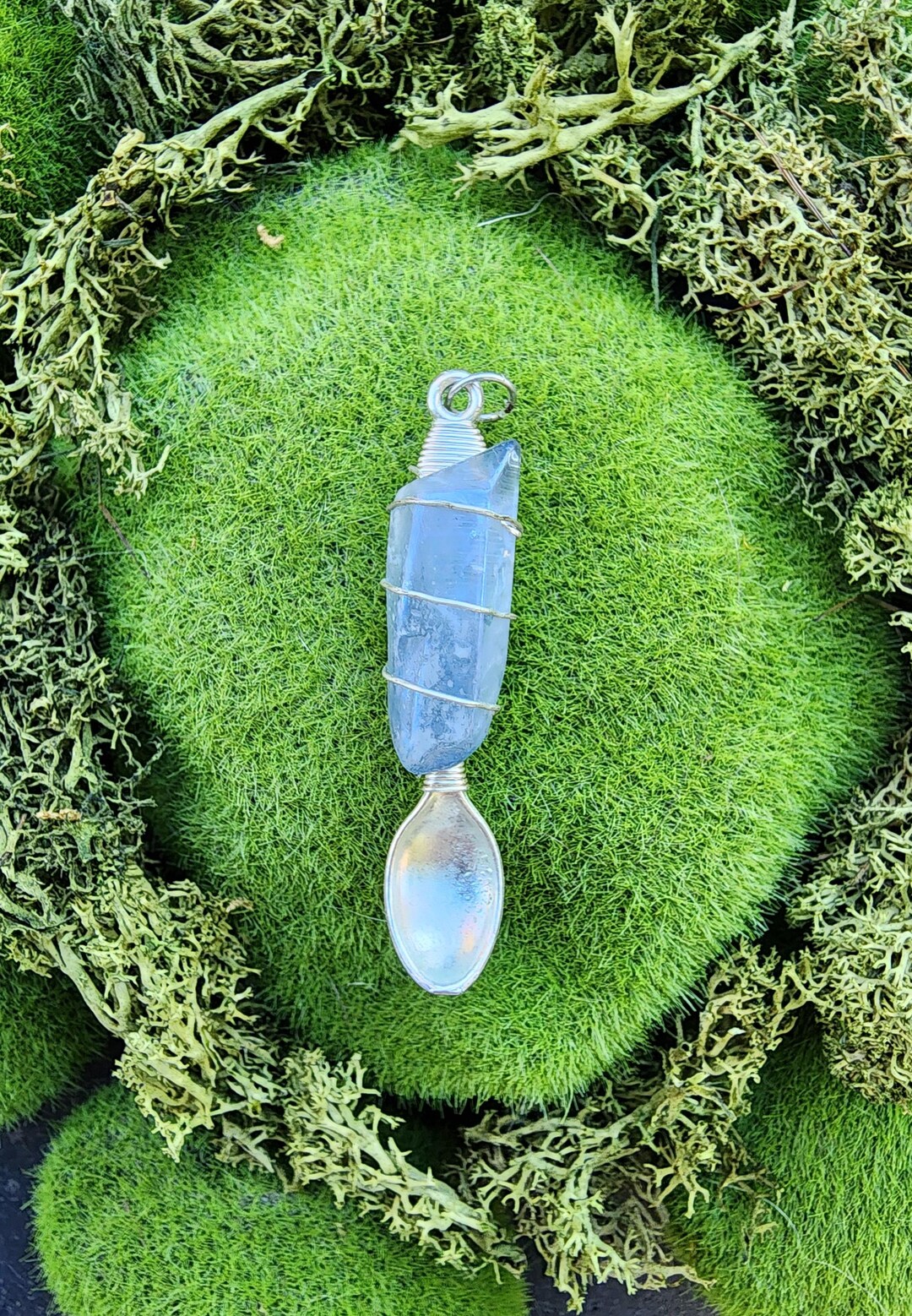 Mini Wire Wrapped Spoon Pendant With Blue Crystal Stone - Etsy