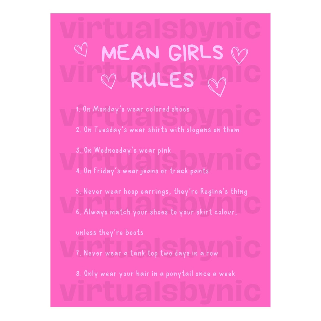 Mean Girls Rules Poster Etsy