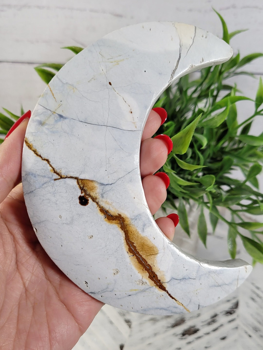 5 Pastel White Stone Crescent Moon - Etsy