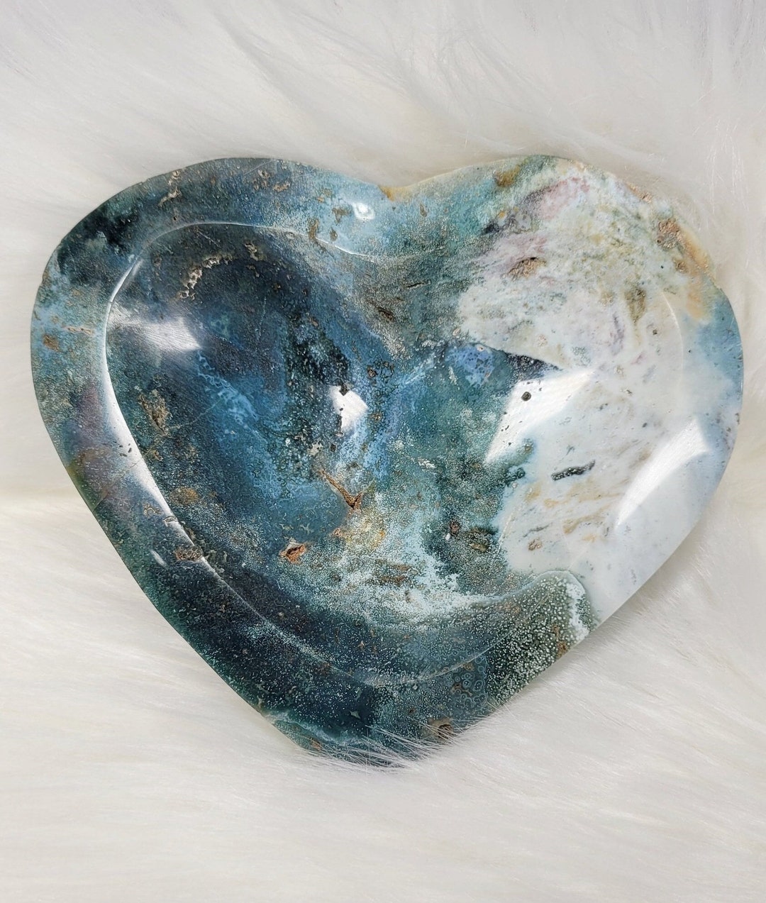 5" Ocean Jasper Decorative Shallow Heart Bowl - Etsy
