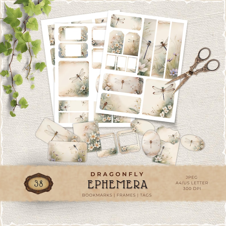 Dragonfly Ephemera, Vintage Nature Insect Printable for Junk Journaling ...