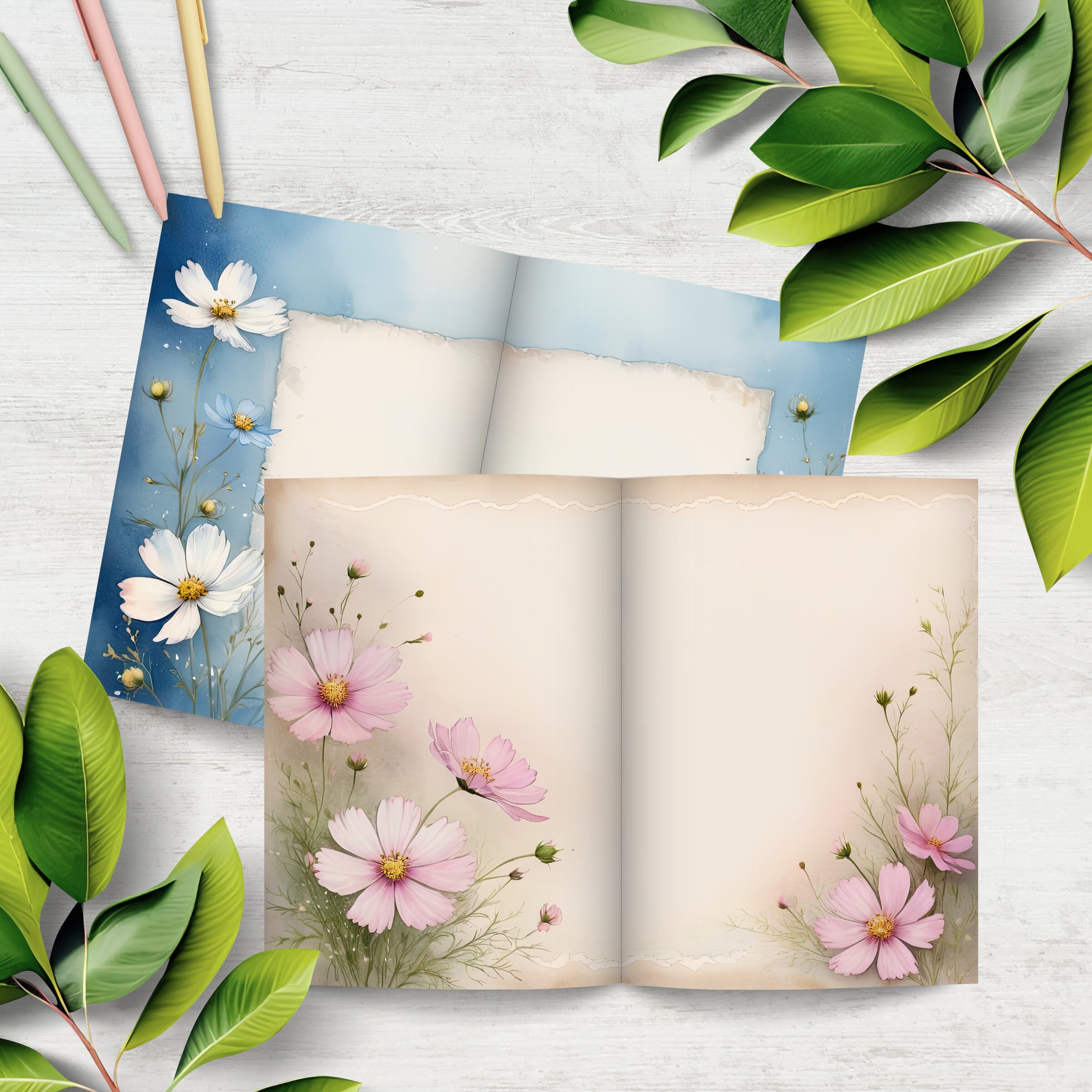 Cosmos Flower Digital Paper Pack, Junk Journal Pages, Scrapbook ...