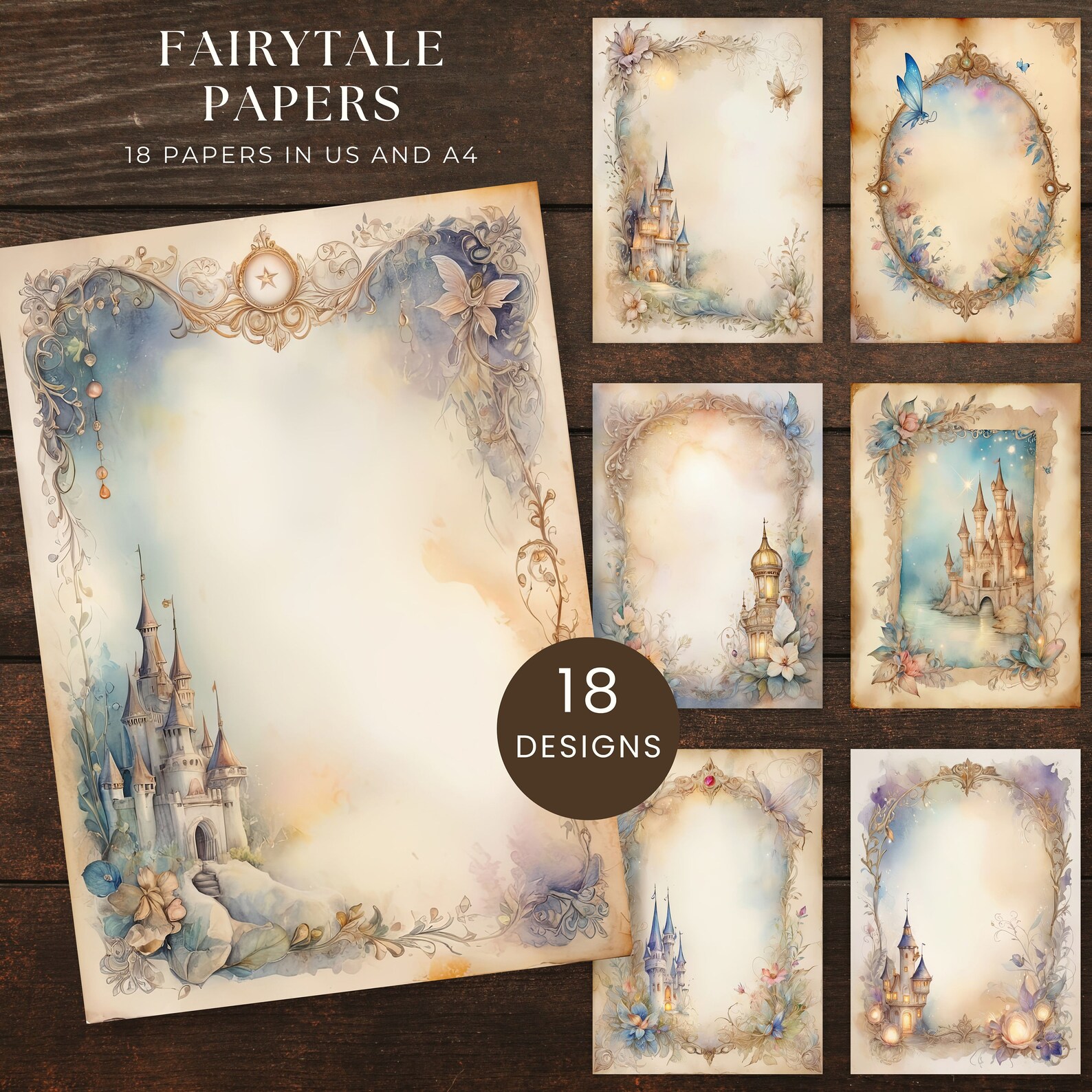 Fantasy Castle Digital Background, Enchanted Forest Decorative Pages ...