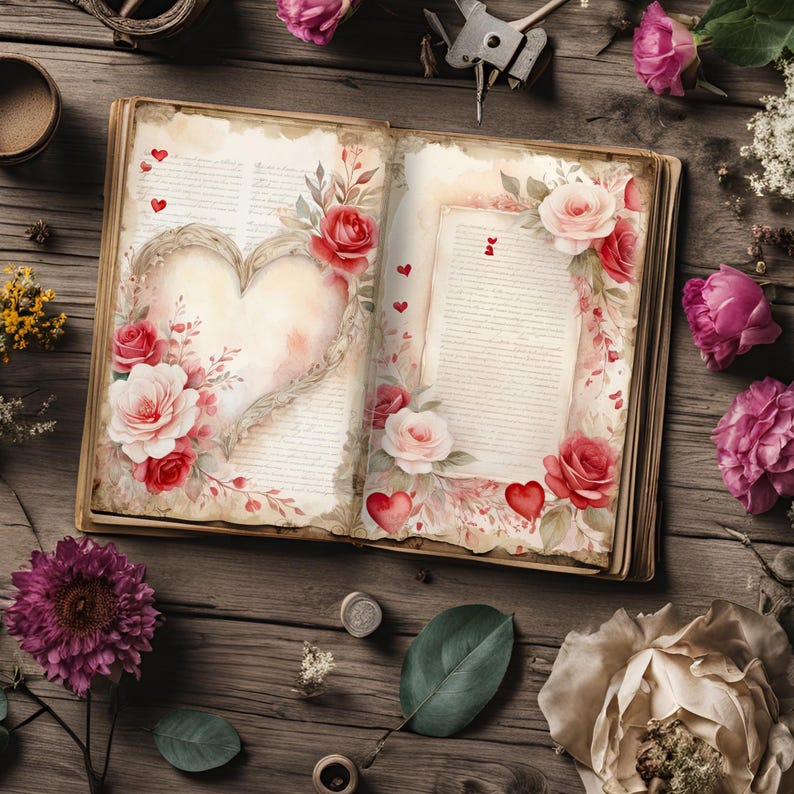 Red Valentine Day Junk Journal Pages, Digital Download, Printable ...