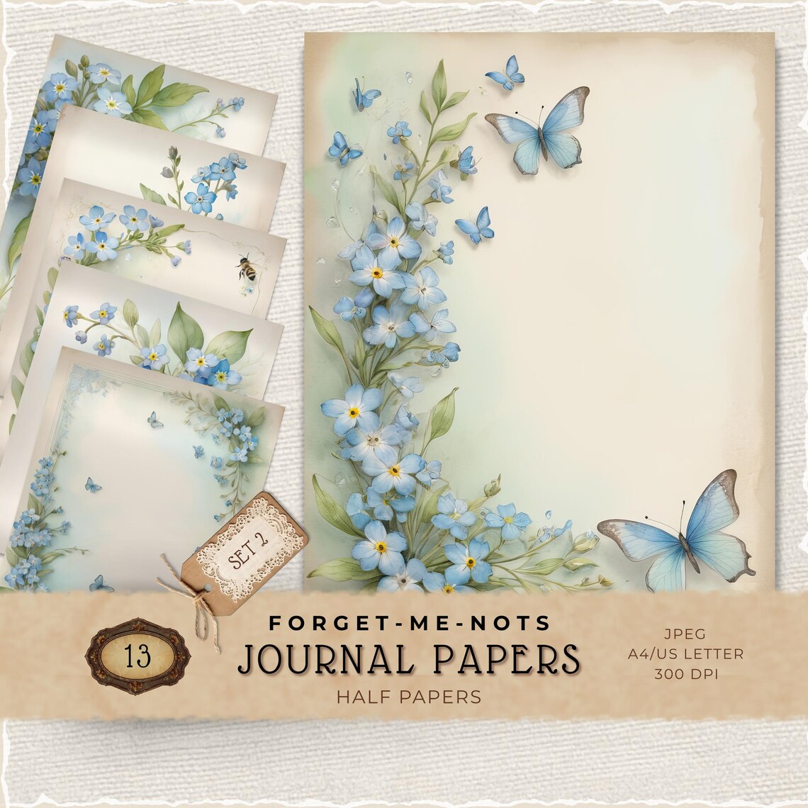 Forget Me Not Printable Papers, Junk Journaling, Scrapbooking Paper ...