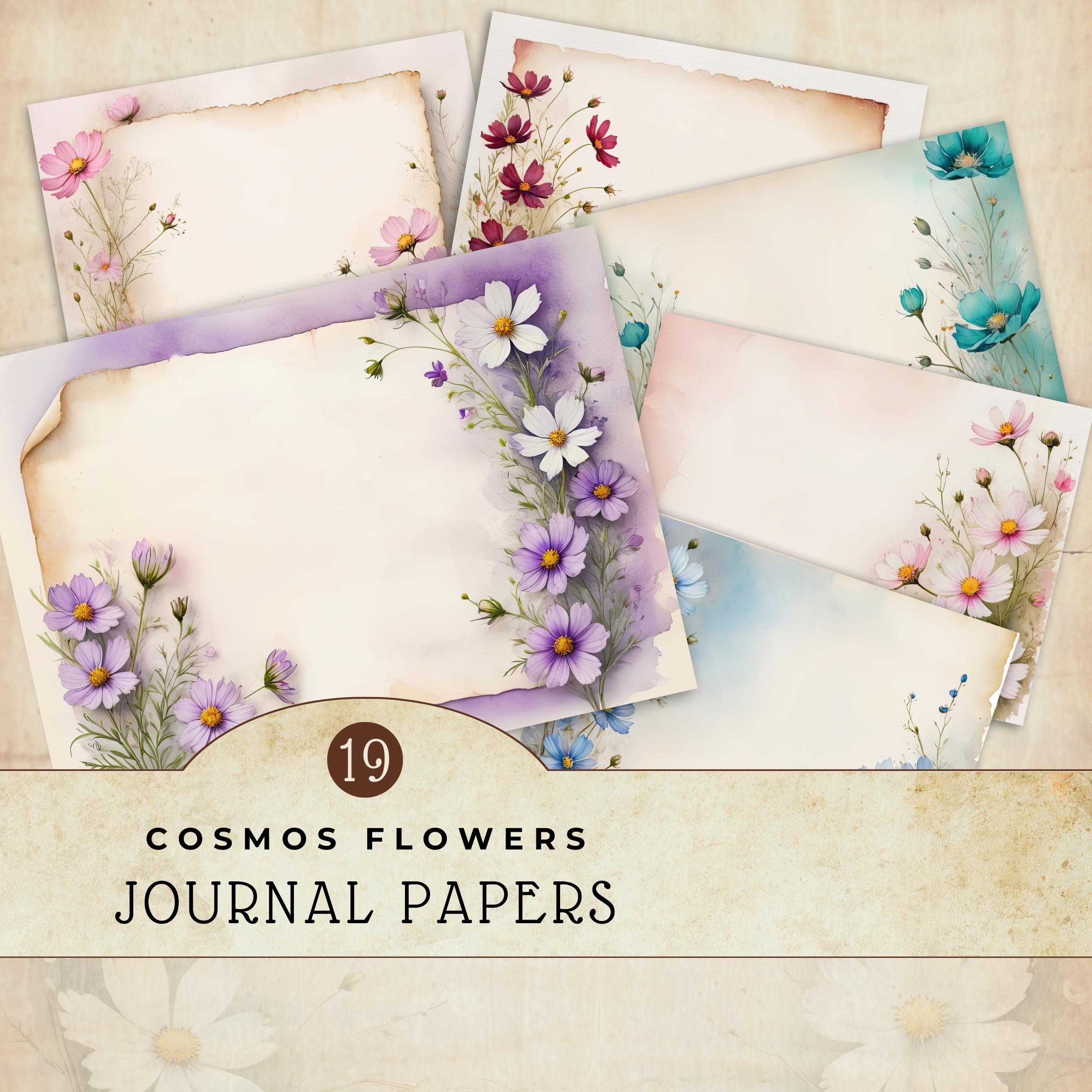 Cosmos Flower Digital Paper Pack, Junk Journal Pages, Scrapbook ...