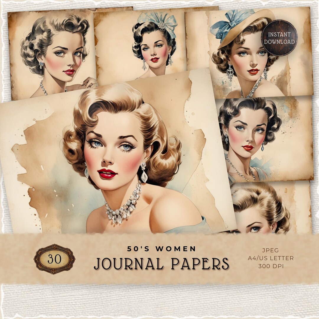 1950s Women Junk Journal Pages Digital Download, Scrapbook Paper Supply ...
