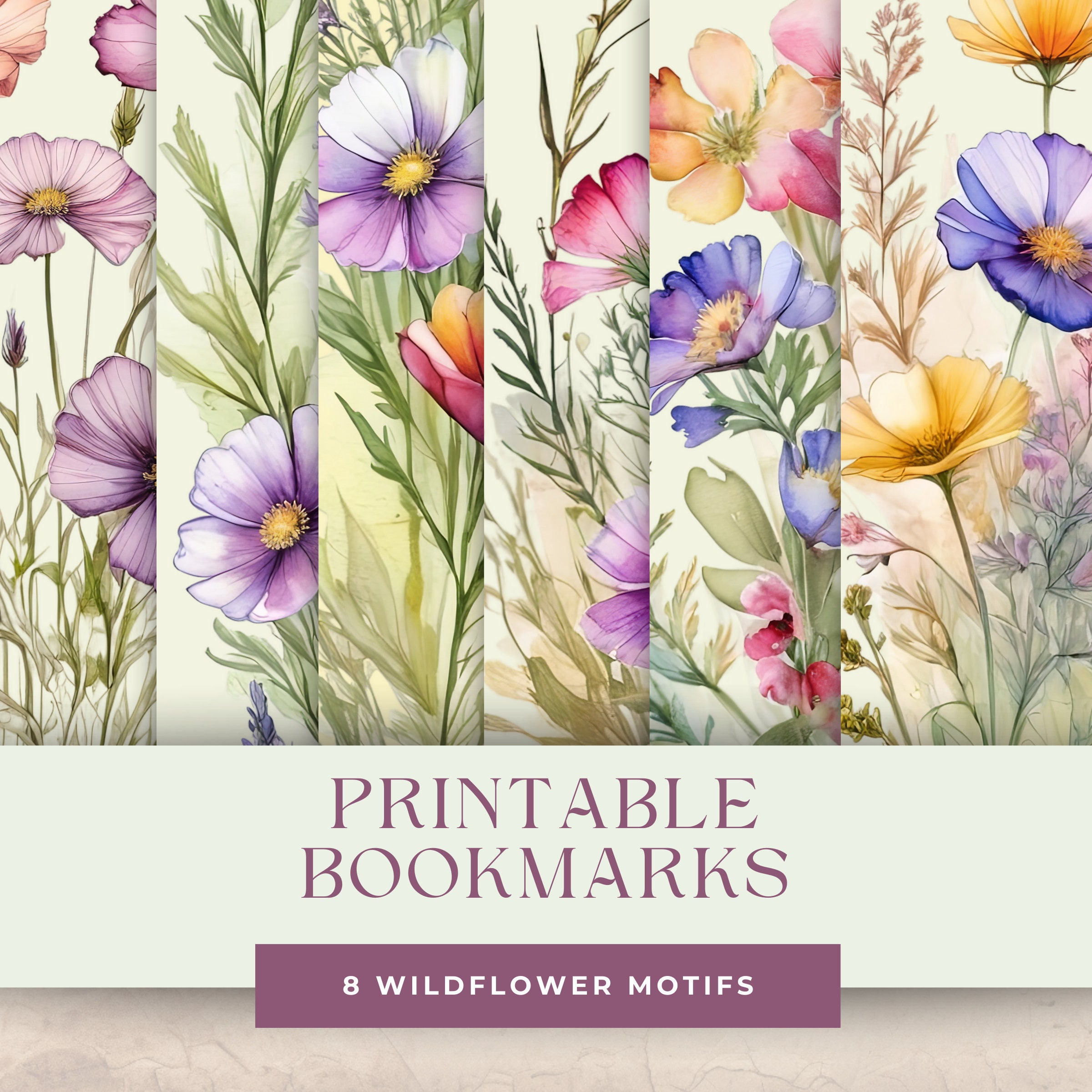 Wildflower Floral Bookmark Set, Printable Book Lover Gift, Instant ...