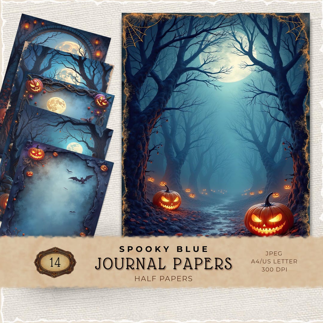 Spooky Blue Digital Paper Set, Halloween Scrapbook Essentials, Instant ...