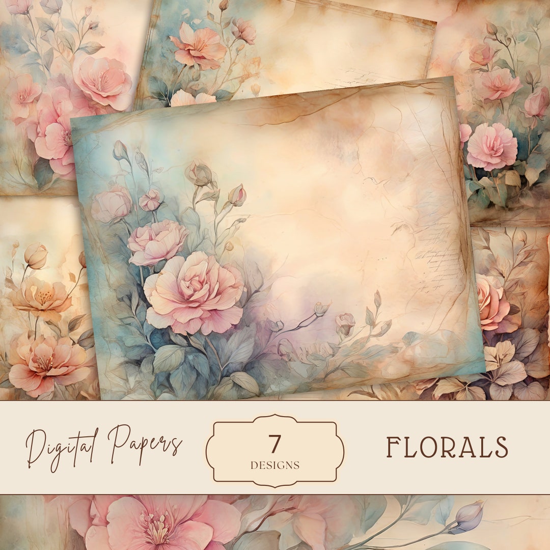 Soft Pink Floral Scrapbook Paper Pack, Nature Junk Journal Crafting ...