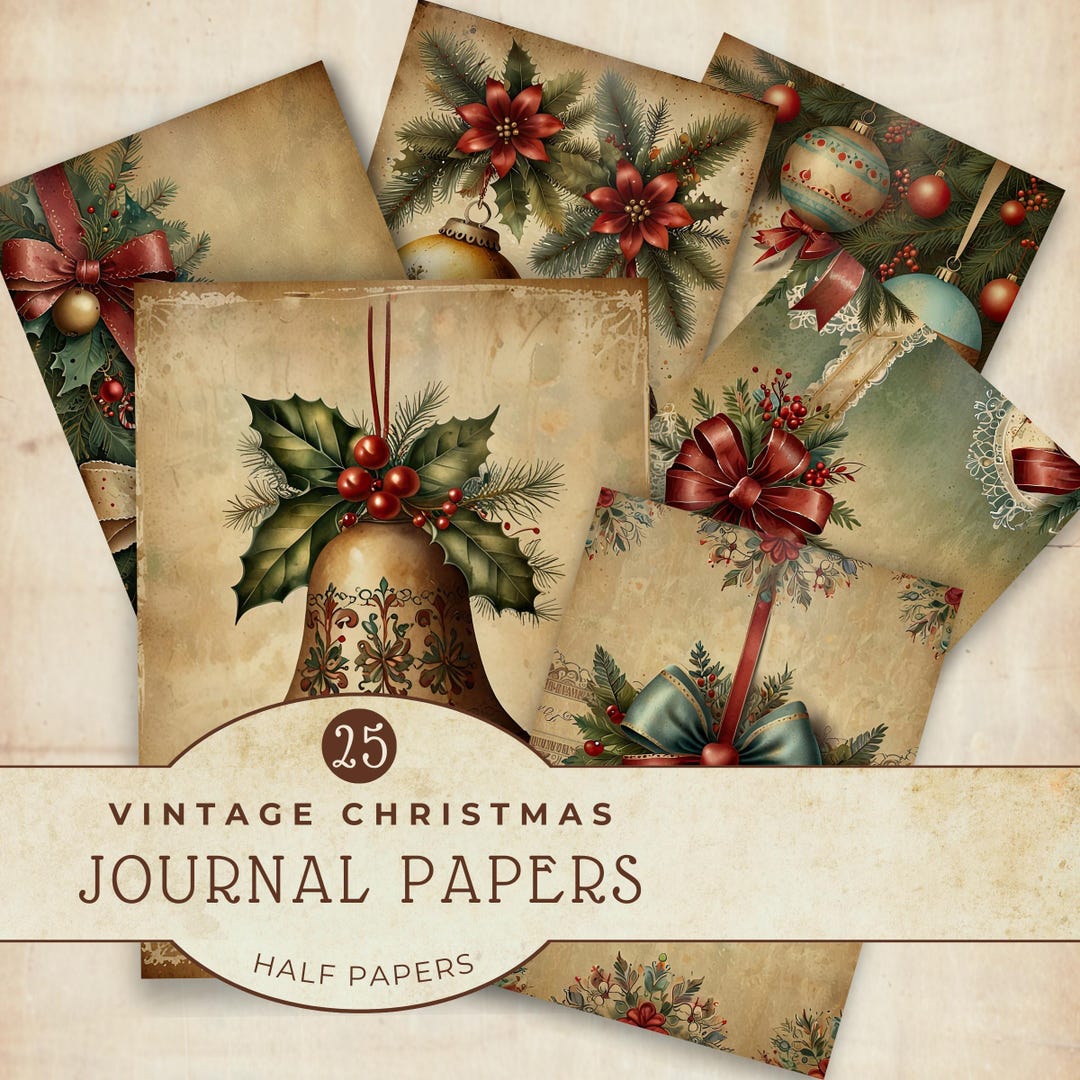 Vintage Christmas Digital Paper Set, Scrapbook Supply, Junk Journal ...