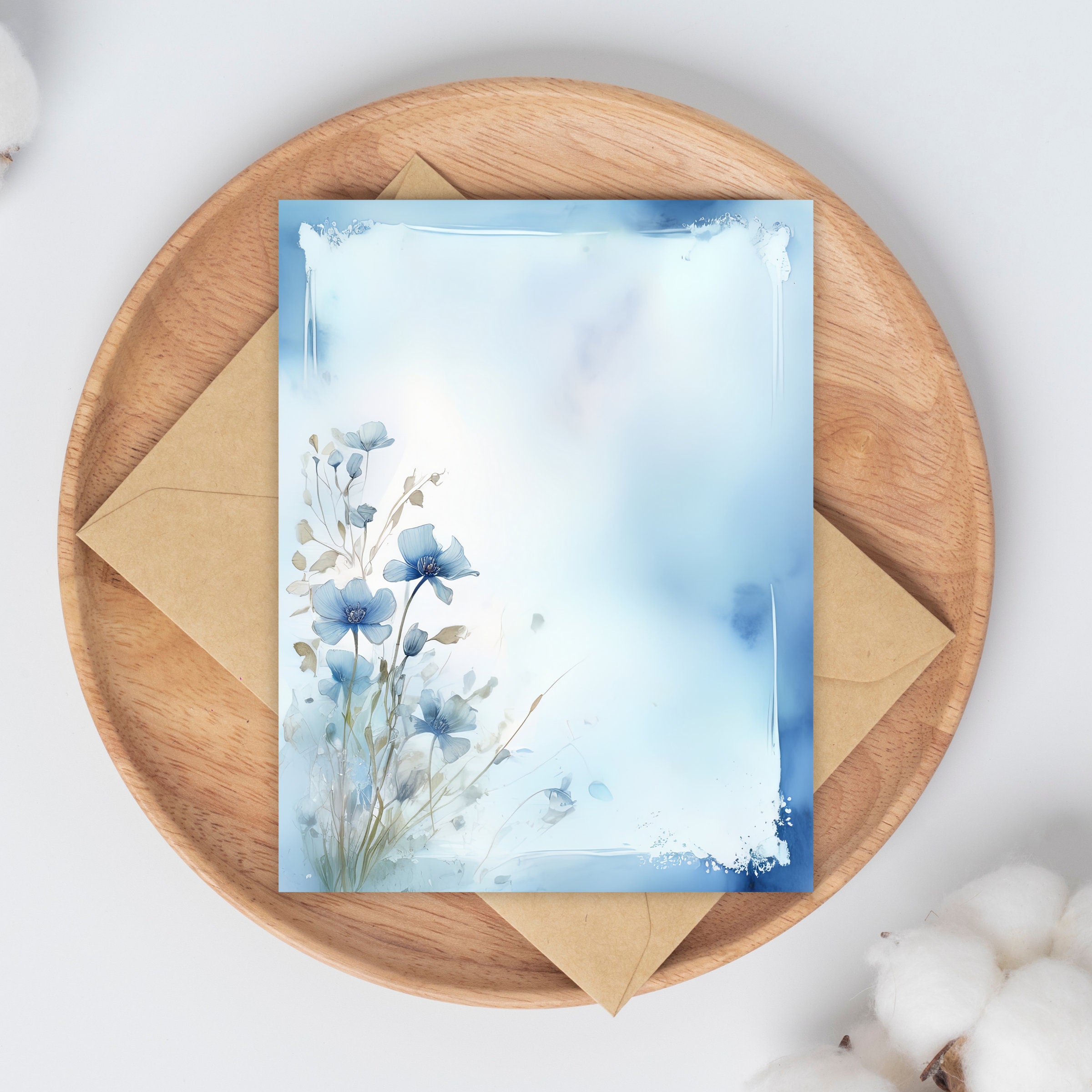 Blue Decorative Papers for Junk Journal, Vintage Floral Digital Paper ...