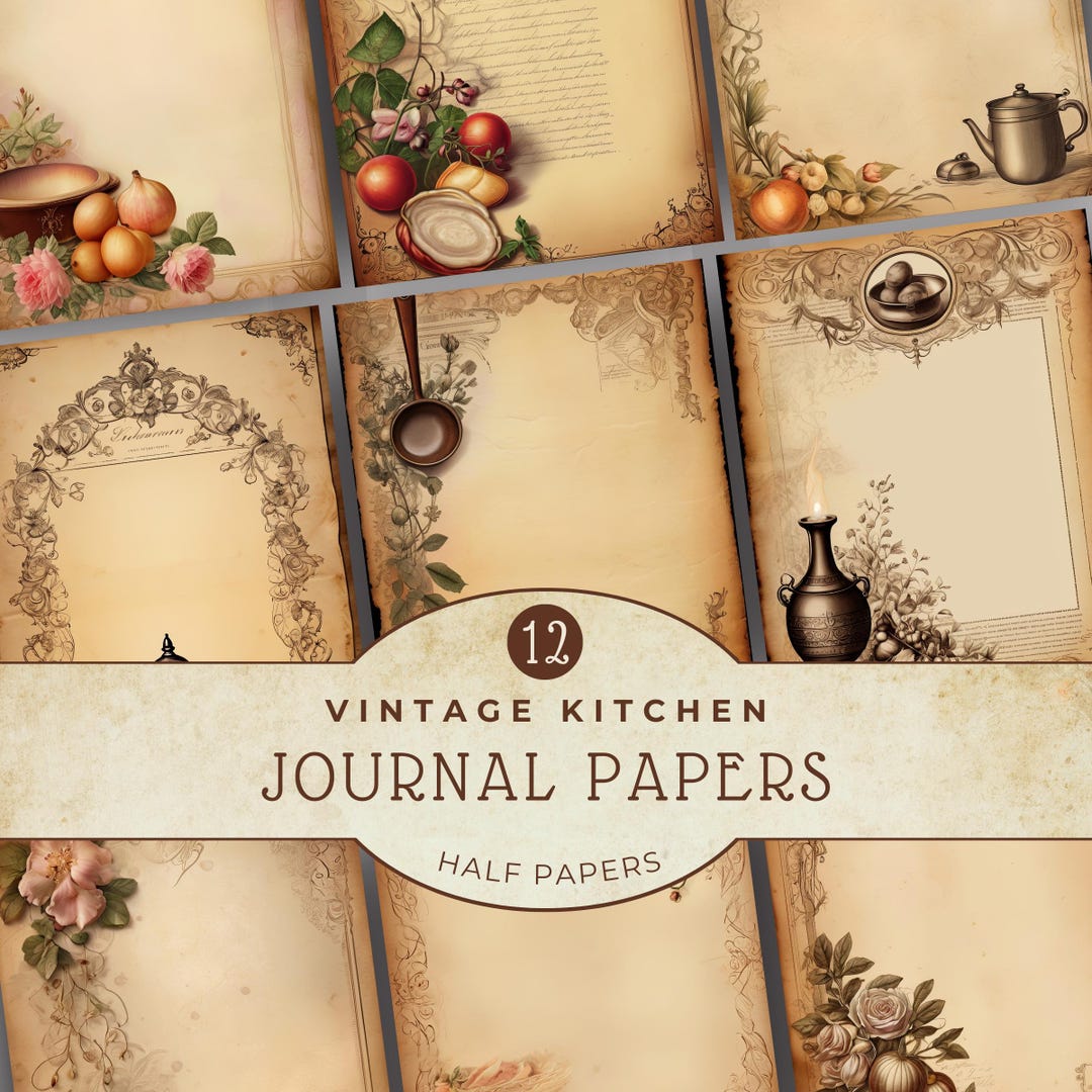 Vintage Kitchen Scrapbooking Papers, Digital Decorative Backgrounds ...