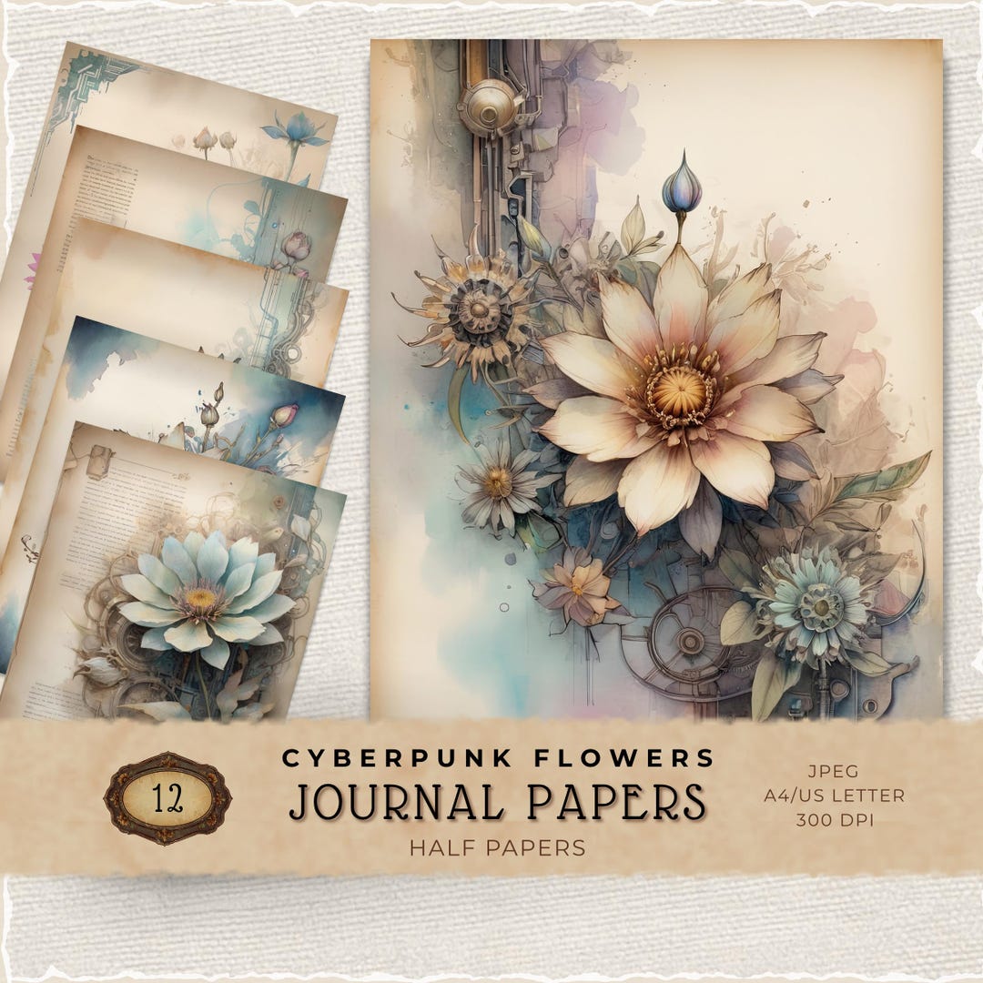 Light Cyberpunk Floral Digital Papers, Scrapbook Supplies, Post ...
