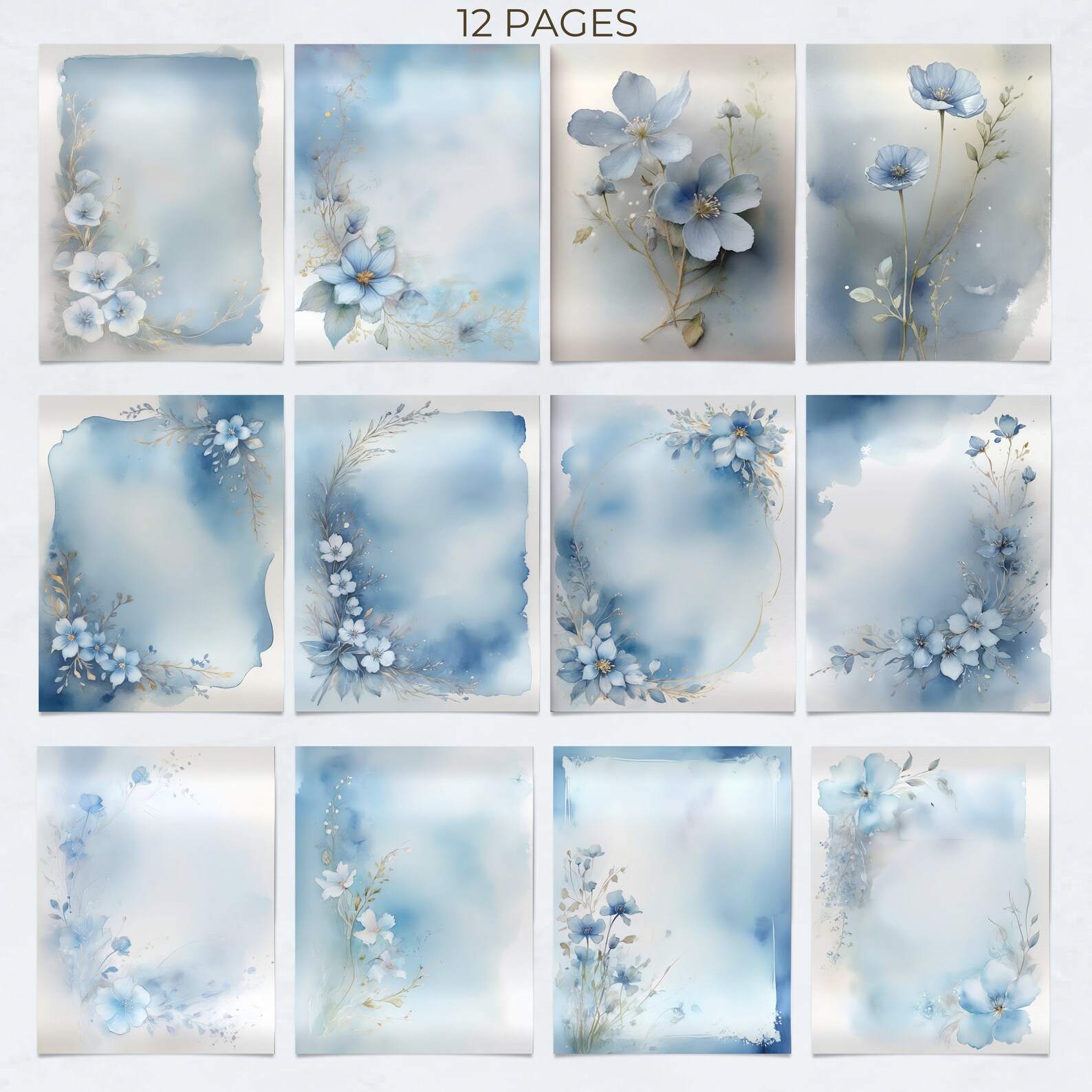 Blue Decorative Papers for Junk Journal, Vintage Floral Digital Paper ...