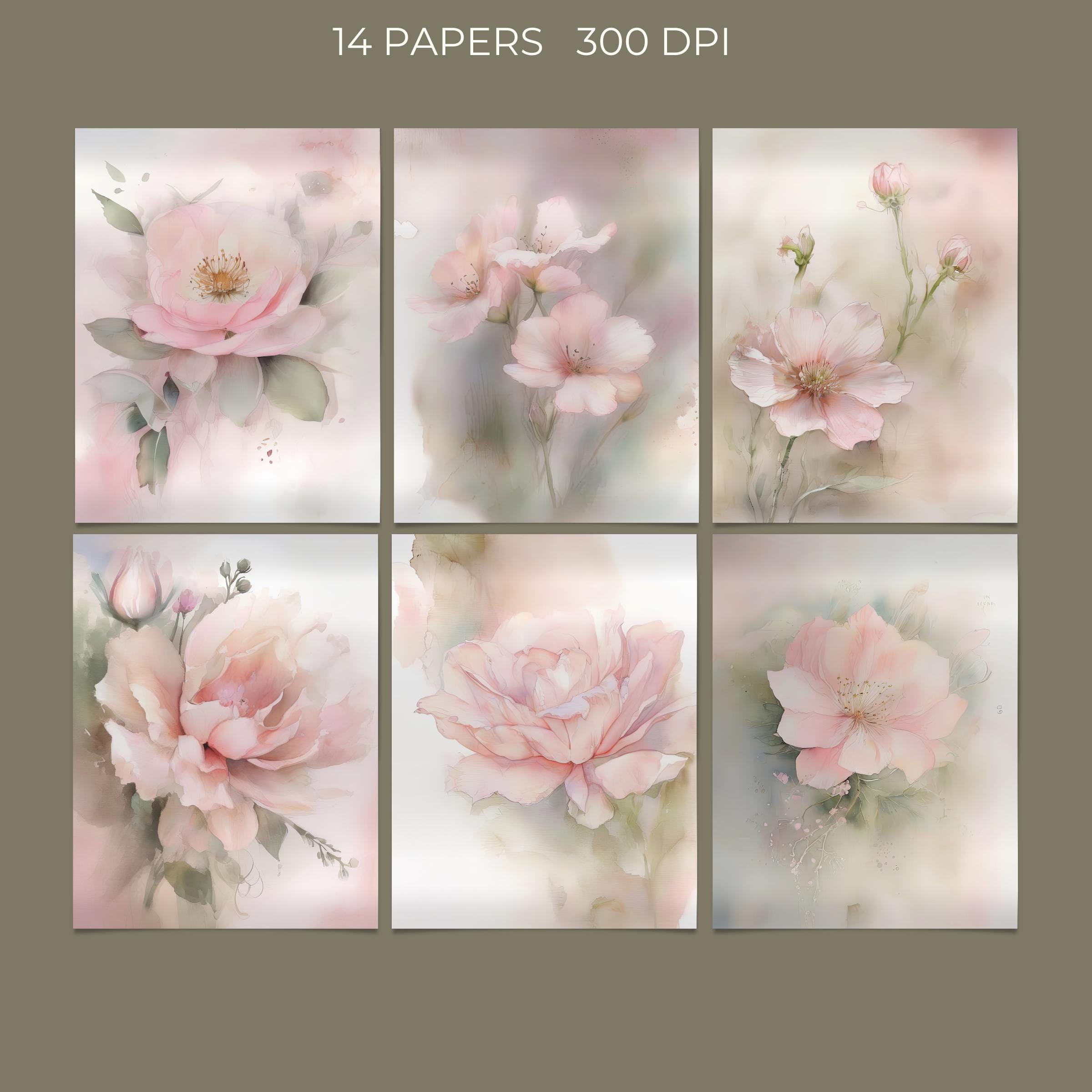 Dreamy Pink Floral Digital Papers, Scrapbook Paper Pack, Junk Journal ...