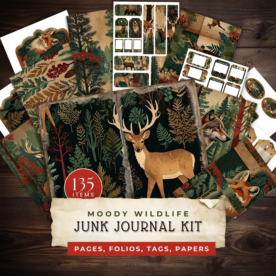 Moody Wildlife Junk Journal Bundle, Scrapbook Essentials, Instant ...